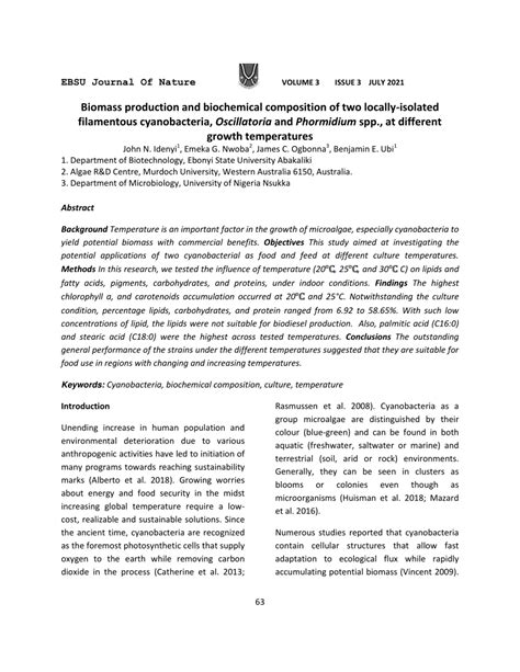 Pdf Biomass Production And Biochemical Composition Of Two Locally