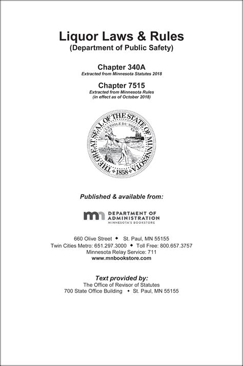 Liquor Laws And Rules Mn Government Publications