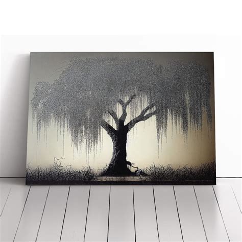 Supreme Weeping Willow Tree Grey Brown Green Canvas Wall Art Picture