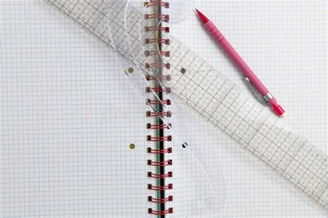 Open Blank Spiral Bound Squared Notebook With Drawing Accessories Stock