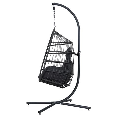 Gardeon Outdoor Egg Swing Chair With Stand Wicker Rope Foldable