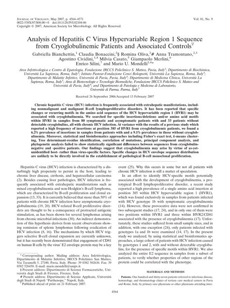 Pdf Analysis Of Hepatitis C Virus Hypervariable Region 1 Sequence