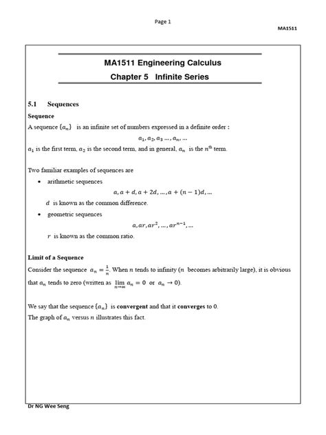 Ma1511 2021s1 Chapter 5 Infinite Series Pdf Power Series Limit Mathematics