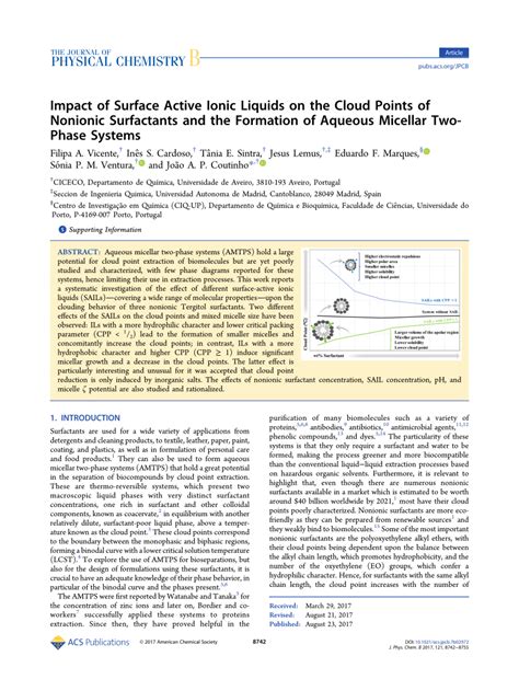 Pdf The Impact Of Surface Active Ionic Liquids On The Cloud Points Of