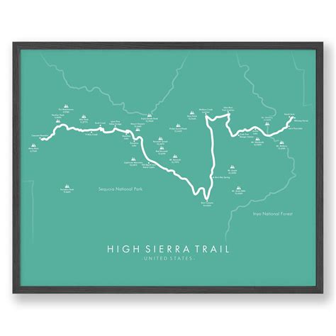 High Sierra Trail Map High Sierra Trail Poster Usa Hiking Poster