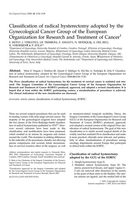 Classification Of Radical Hysterectomy Adopted By The Rihuc