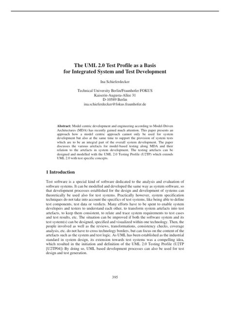The Uml 20 Test Profile As A Basis For Integrated System And Test