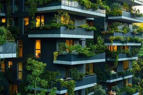 Modern Apartment Buildings With Balconies And Greenery Premium Ai