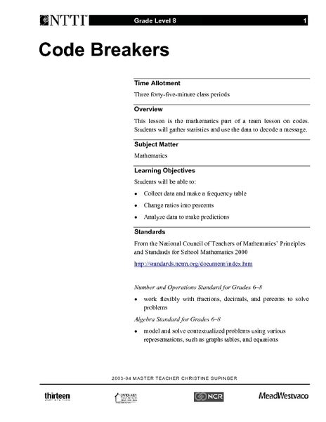 Code Breakers Lesson Plan For 6th 8th Grade Lesson Planet