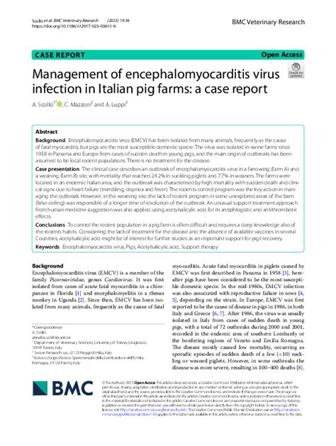 Pdf Management Of Encephalomyocarditis Virus Infection In Italian Pig