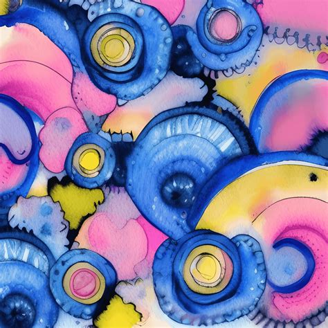 Whimsy Dark Blue Pink Yellow Blue Hyper Realistic Intricate Graphic