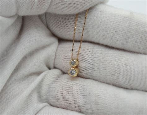 14k Yellow Gold Two Bezel Set Diamonds Drop Pendant With 14k Yellow