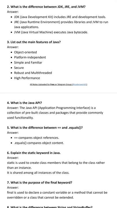 Java Interview Important Questions👍btech Bcainterviewimportantjavacodingviralshorts