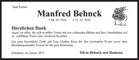 Traueranzeigen Von Manfred Behnck Nordwest Trauerde