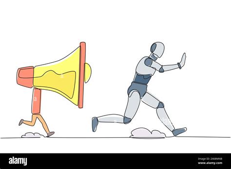 Continuous One Line Drawing Stressed Robot Being Chased By Megaphone