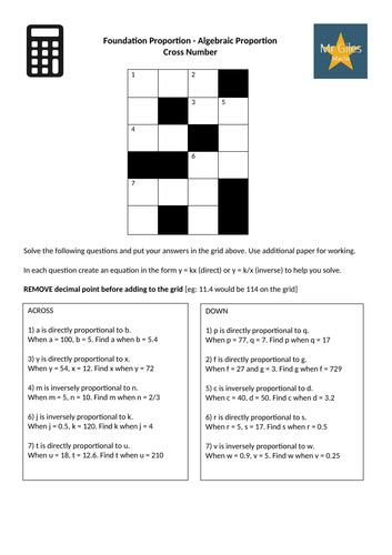 Foundation Proportion Algebraic Proportion Cross Number Teaching Resources
