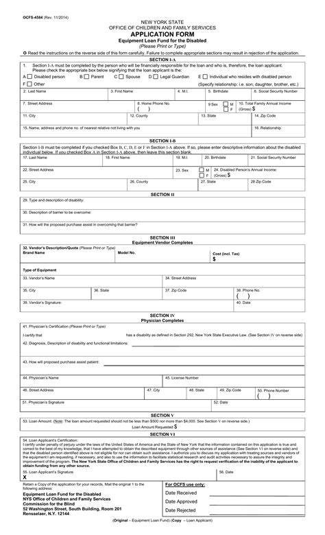 Ocfs 4584 Application Form For Equipment Loan Fund For The Disabled Forms Docs 2025