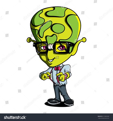 Funny Geek Nerd Cute Cartoon Alien Stock Vector Royalty Free
