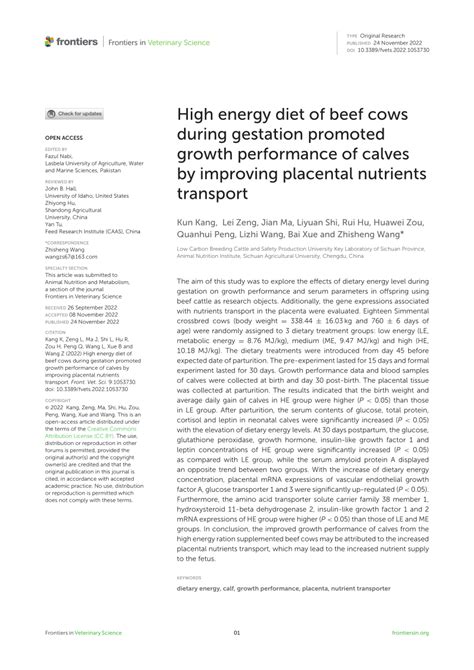 Pdf High Energy Diet Of Beef Cows During Gestation Promoted Growth