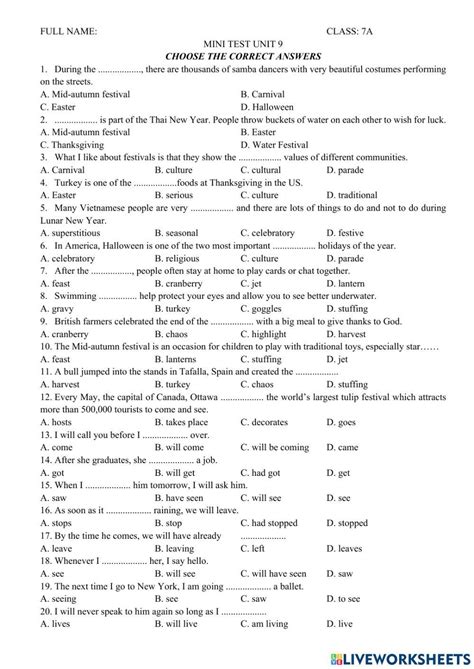 E7 Mini Test Free Interactive Worksheets 4067390