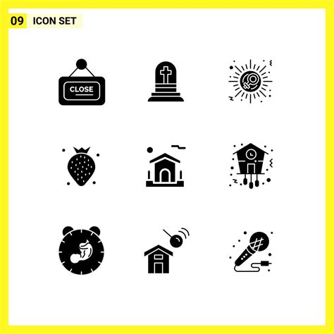 Set Of 9 Commercial Solid Glyphs Pack For House Berry Sex Fruit