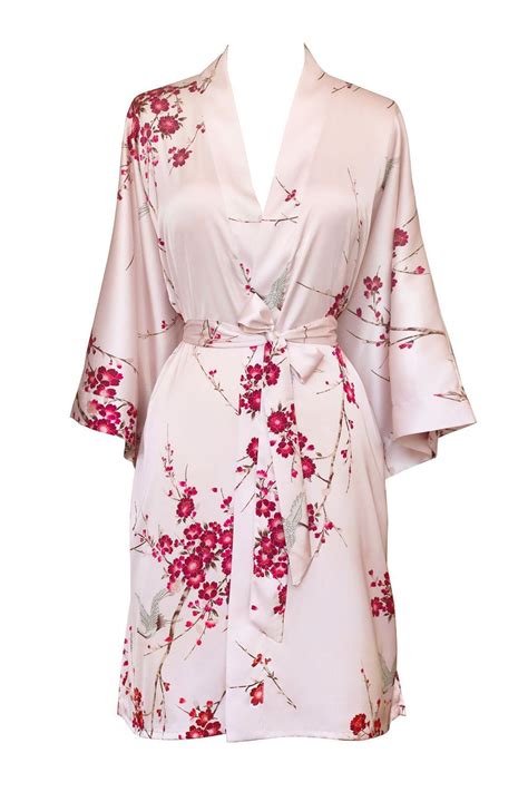 Cherry Blossom And Crane Short Kimono Robe Kimono Robe Short Kimono