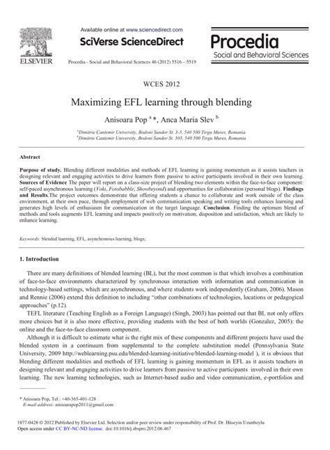 Pdf Maximizing Efl Learning Through Blending