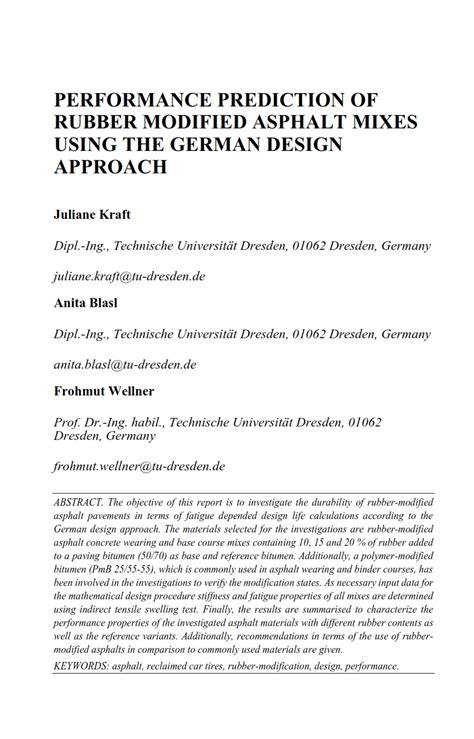 Performance Prediction Of Rubber Modified Asphalt Mixes Using The German Design Approach