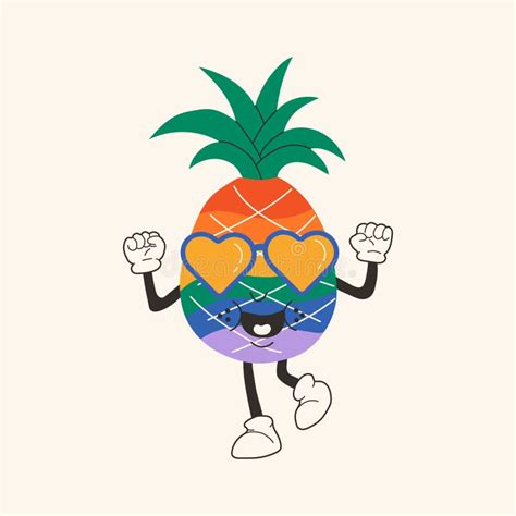 Cute Happy Funny Rainbow Pineapple 30s Cartoon Mascot Character Stock Vector Illustration Of
