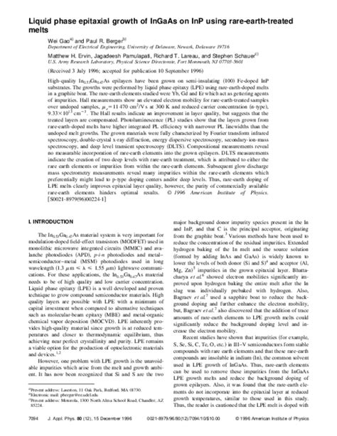 Pdf Liquid Phase Epitaxial Growth Of Ingaas On Inp Using Rare Earth