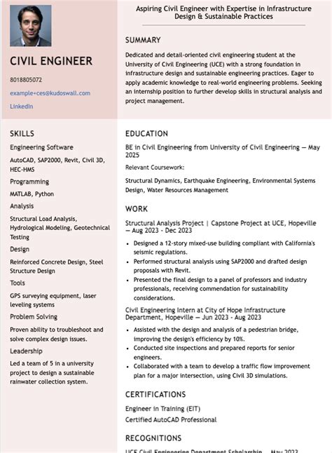 Civil Engineer Resume Example Infrastructure And Design Careers