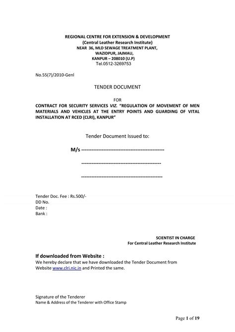 Download Tender Document For Security Services Clri