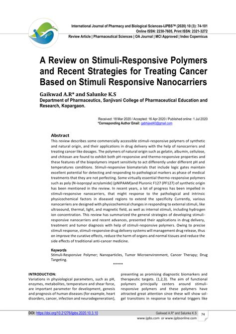 Pdf A Review On Stimuli Responsive Polymers And Recent Strategies For