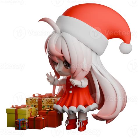 Chibi Santa Girl Festive Cartoon Design A Chibi Girls Santa Standing Next To A T With Her