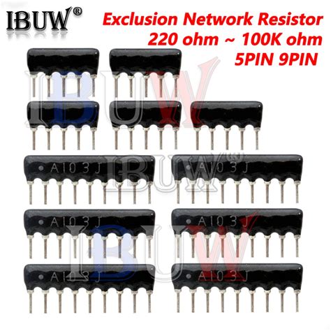 10pcs 5pin 9pin Exclusion Network Resistor Array Dip 100 220 330 470