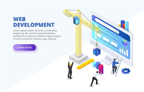 Premium Vector Isometric Concept With Character Team At Project Development Template For Developer