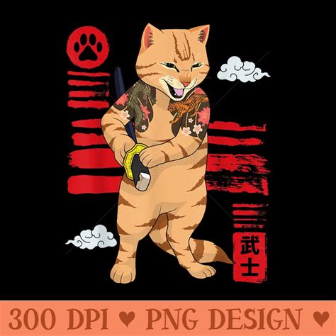 Japanese Cat Samurai Kaiju Warrior Ronin Bushido Kitten Ve Inspire