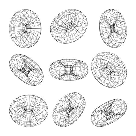 Premium Vector Wireframe Shapes Lined Torus Perspective Mesh D Grid
