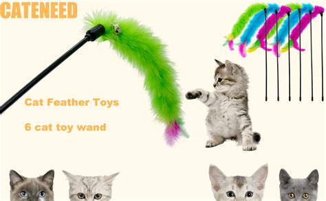 Cateneed Cat Wand Feather Toys 6 Pieces Interactive Cat