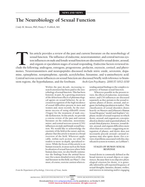 Pdf The Neurobiology Of Sexual Function