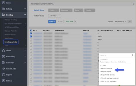 Inventory Arrival Export Sellercloud