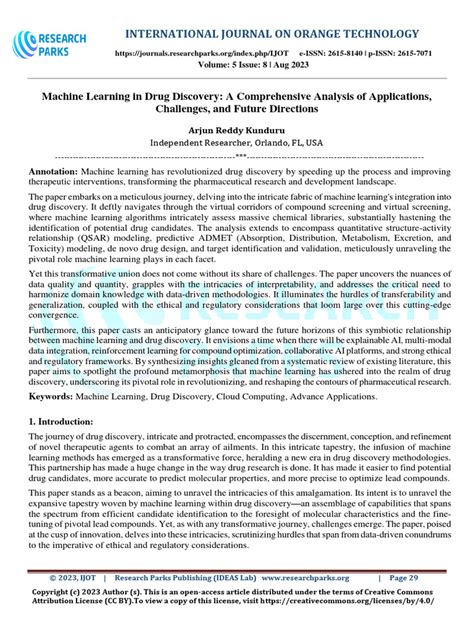 Machine Learning In Drug Discovery A Comprehensive Analysis Of Applications Challenges And
