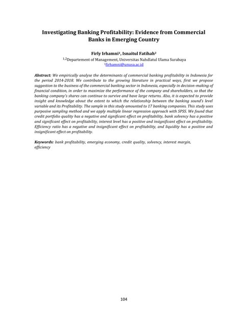 Pdf Investigating Banking Profitability Evidence From Commercial Banks In Emerging Country