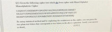 solved q5 given the following cipher text which ahs been