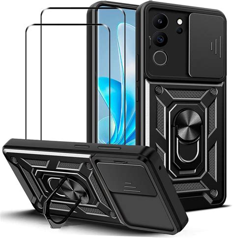 Easylifego For Vivo V G Case With Slide Camera Cover And Stand Kickstand Ring With Tempered