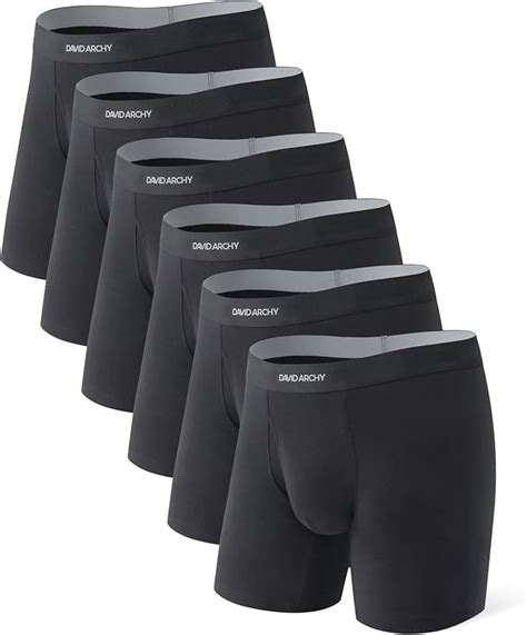 David Archy Mens Black Cotton Moisture Wicking Comfortable Soft Breathable Boxer Briefs 6 Pack