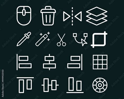 Edit Tool Icon Set Graphic Design Line Icons Editable Stroke Trash Bin Mouse Mirror Layer