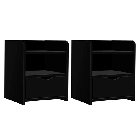 Artiss 2x Bedside Table 1 Drawer With Shelf Fara Black Kmart