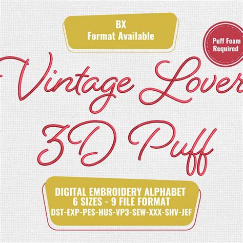 Puff Embroidery Script Font Etsy
