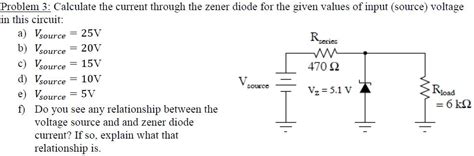 Solved Calculate The Current Through The Zener Diode For The